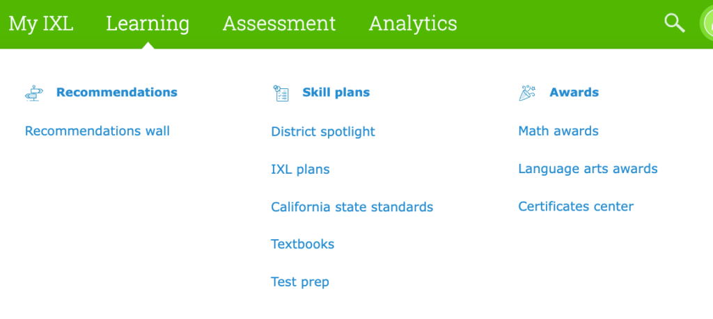 Awards tab dropdown - IXL Official Blog